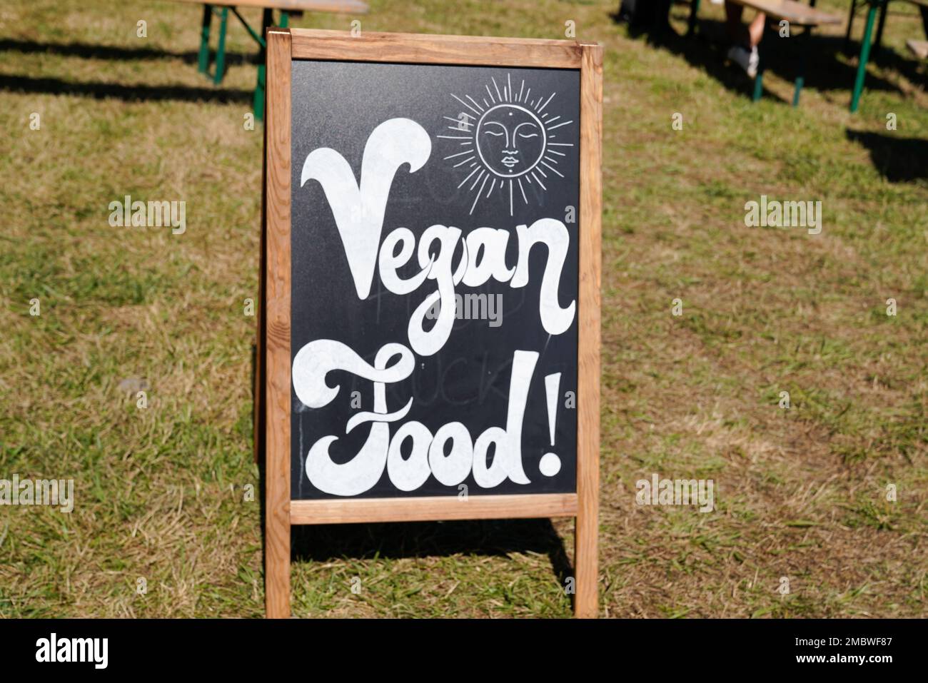 vegan food panel drawing with chalk on a blackboard for restaurant food ...