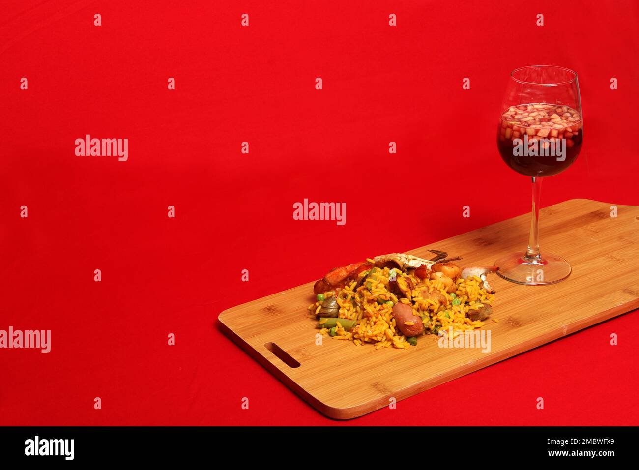 Paella rice with seafood traditional dish from Valencia Spain served on ...