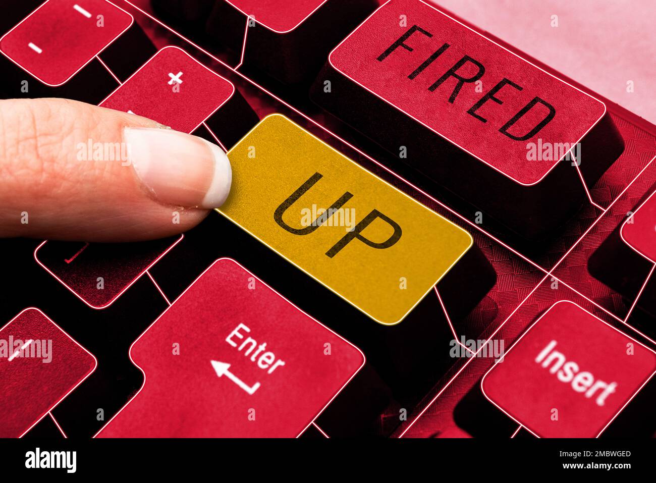 Conceptual caption Fired Up. Internet Concept means that someone ...