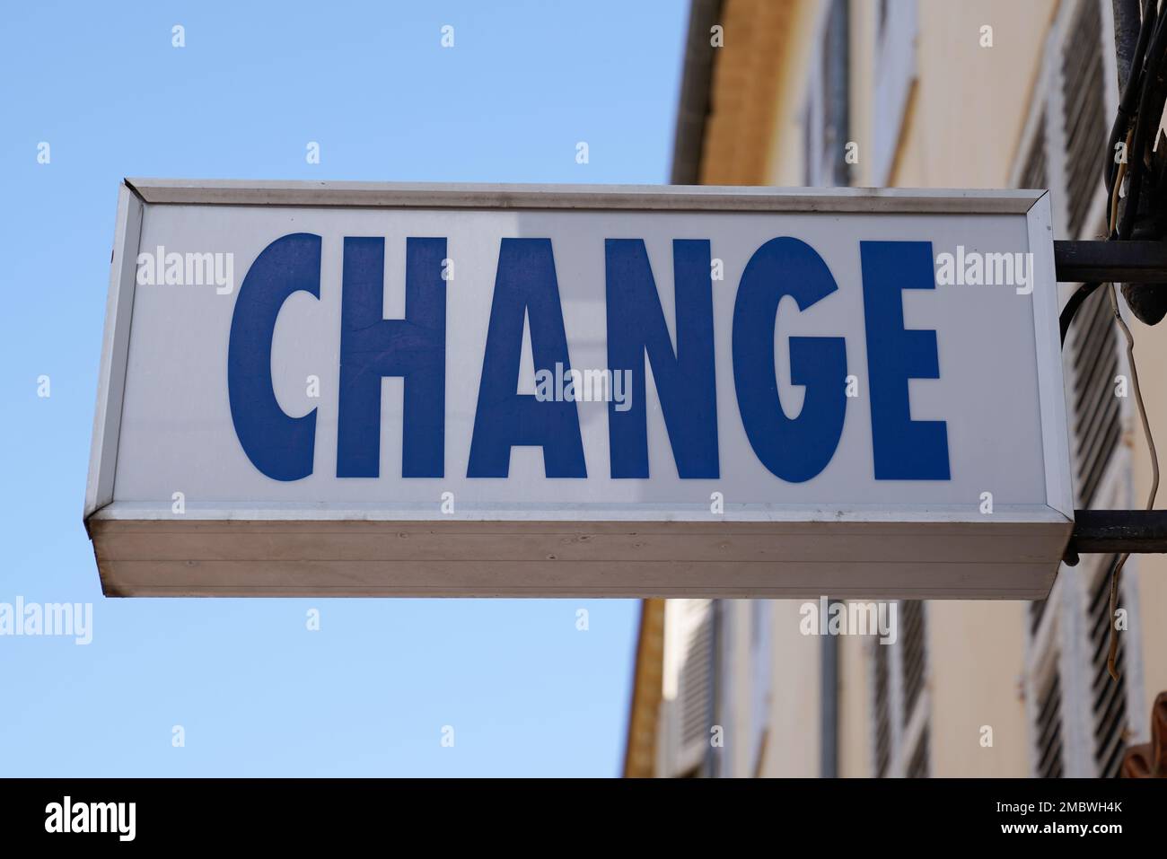 change means in french text exchange money office on wall agency Stock ...