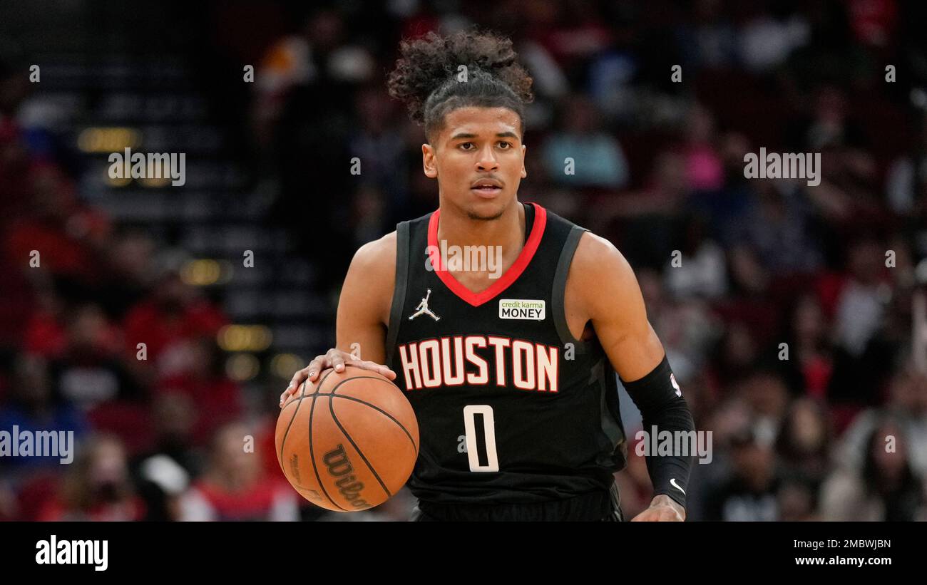 Houston Rockets guard Jalen Green dribbles during the second half of an ...