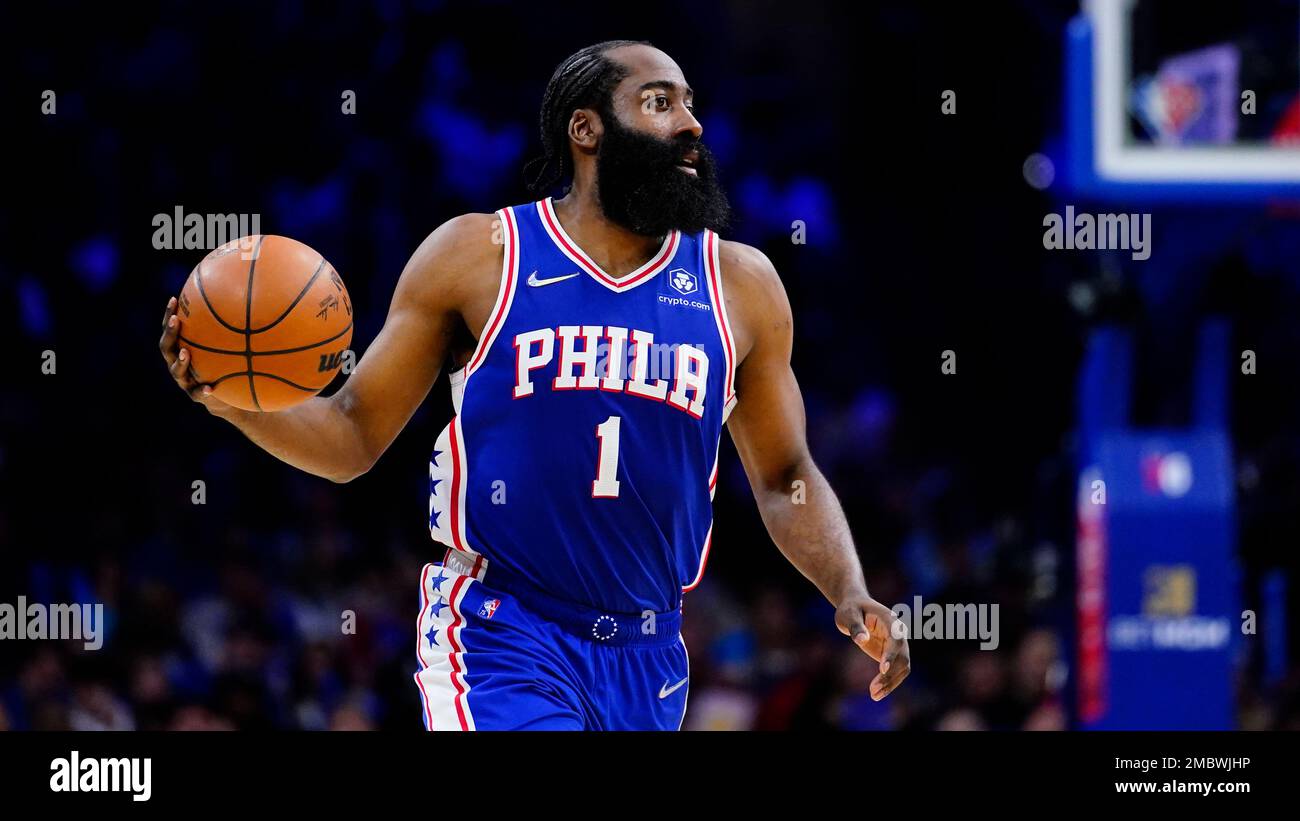 Philadelphia 76ers' James Harden plays during an NBA basketball game ...