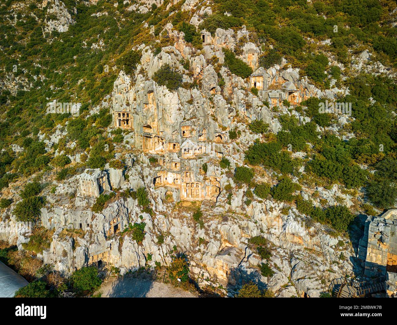Ruins of ancient city Myra in Demre, Turkey Aerial Top view photo by drone Stock Photo - Alamy