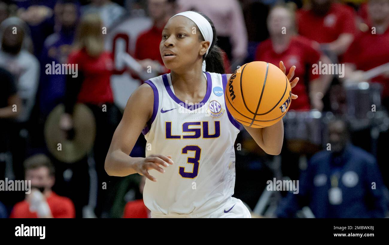 LSU guard Khayla Pointer (3) dribbles during the second half of a women ...