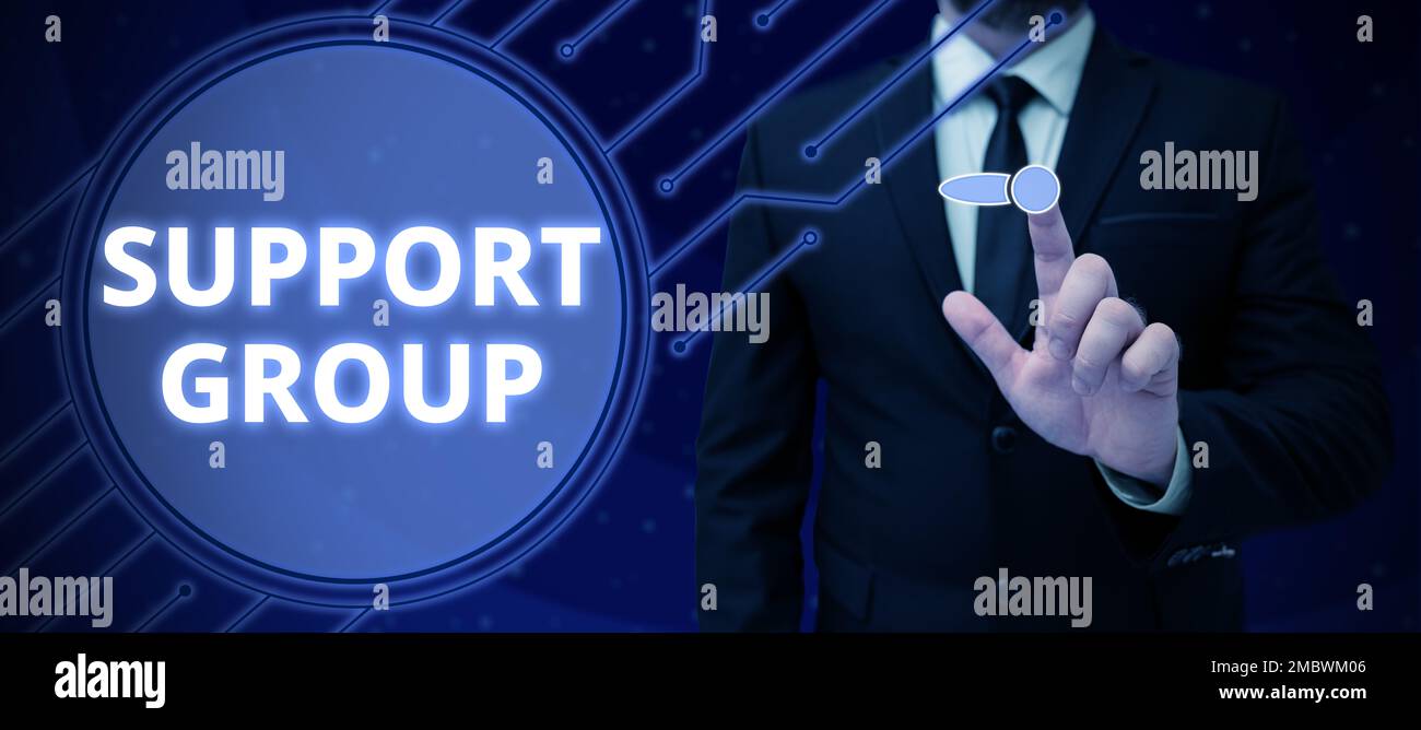 Sign displaying Support Group. Business idea number of people involved ...
