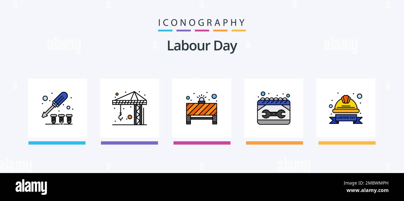 Labour Day Line Filled 5 Icon Pack Including calendar. paper. cone ...