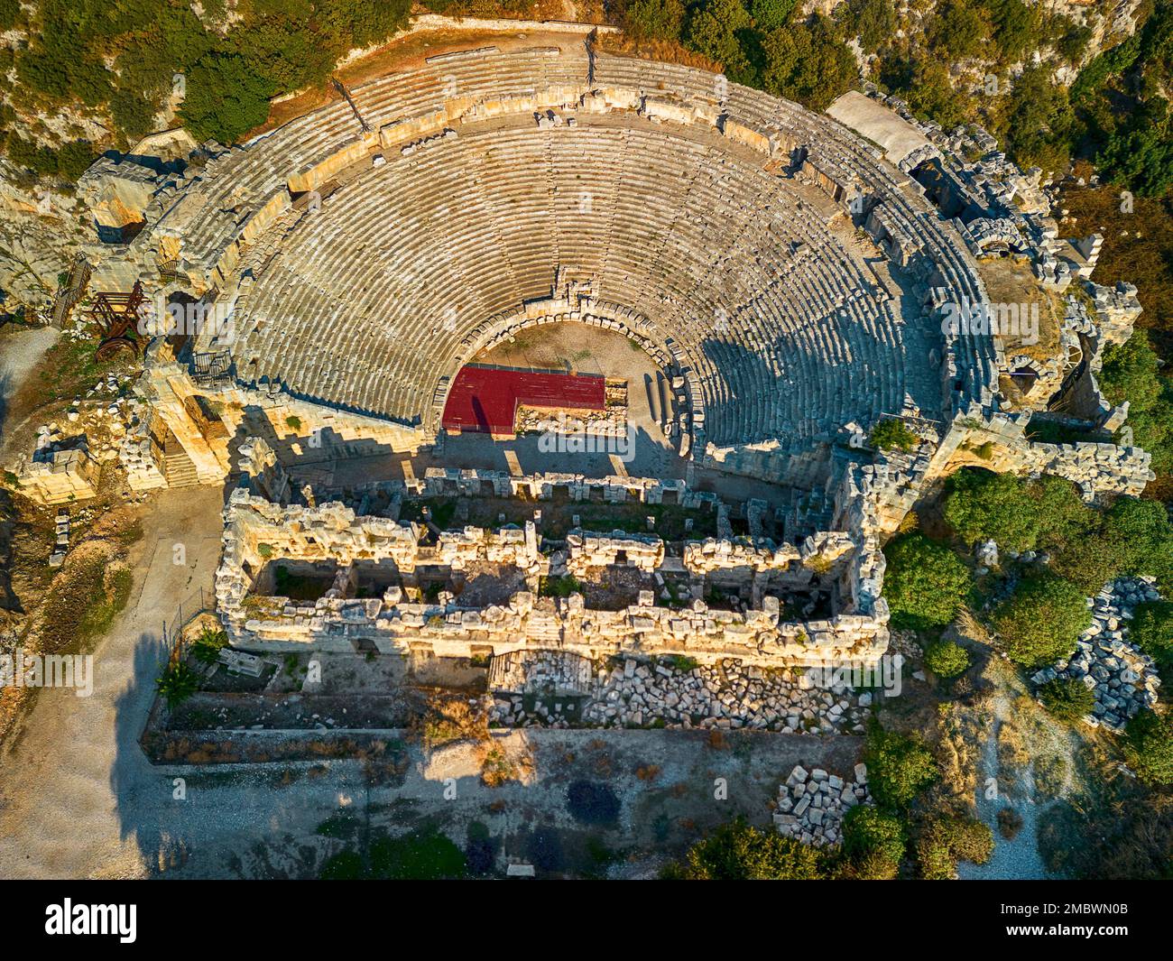 Ruins of ancient city Myra in Demre, Turkey Aerial Top view photo by drone Stock Photo - Alamy