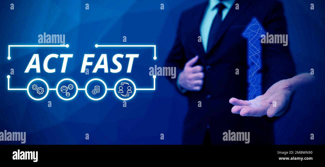 Hand writing sign Act Fast. Concept meaning Voluntarily move in the ...