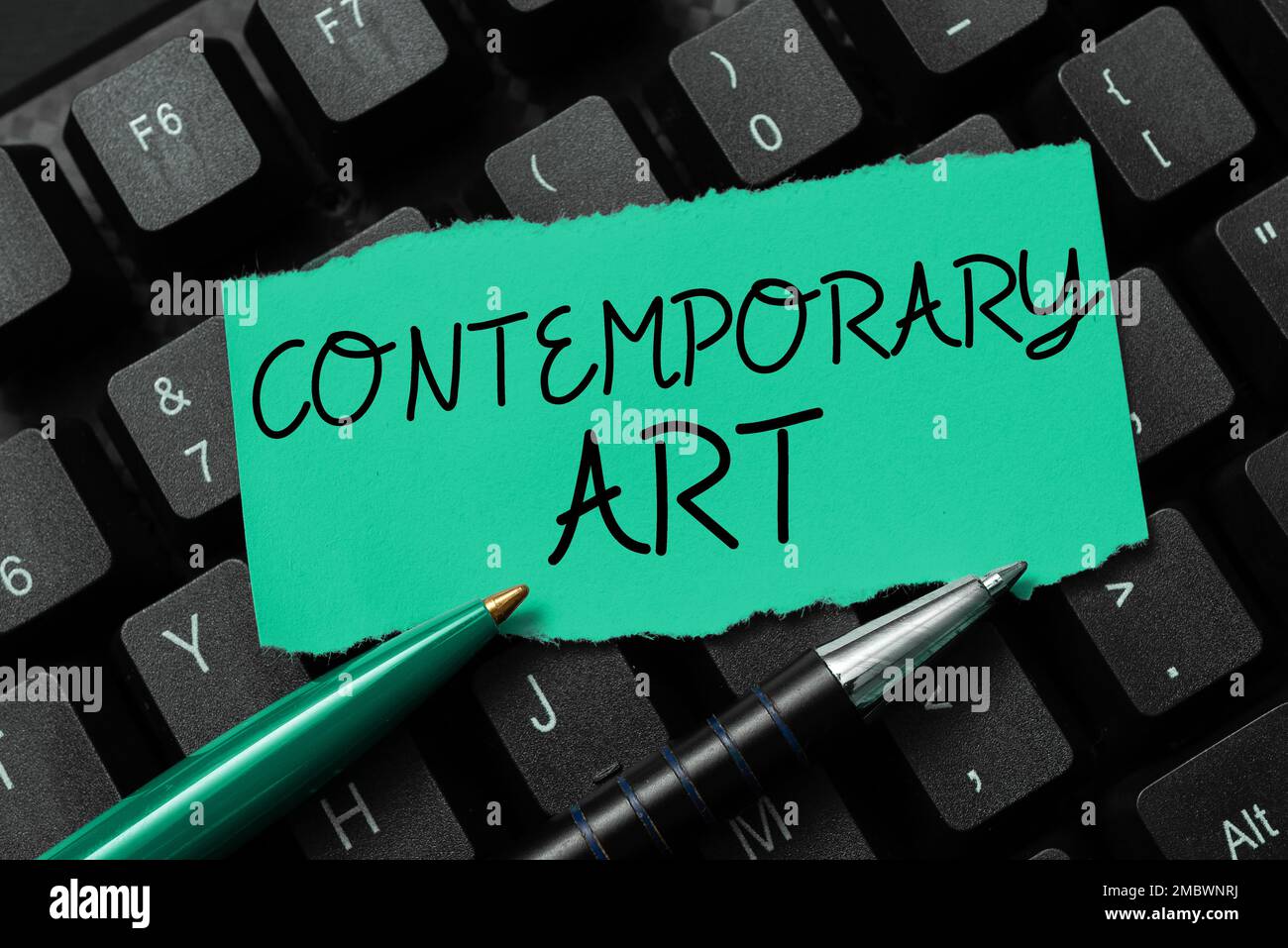 Text caption presenting Contemporary Art. Word Written on made today by ...