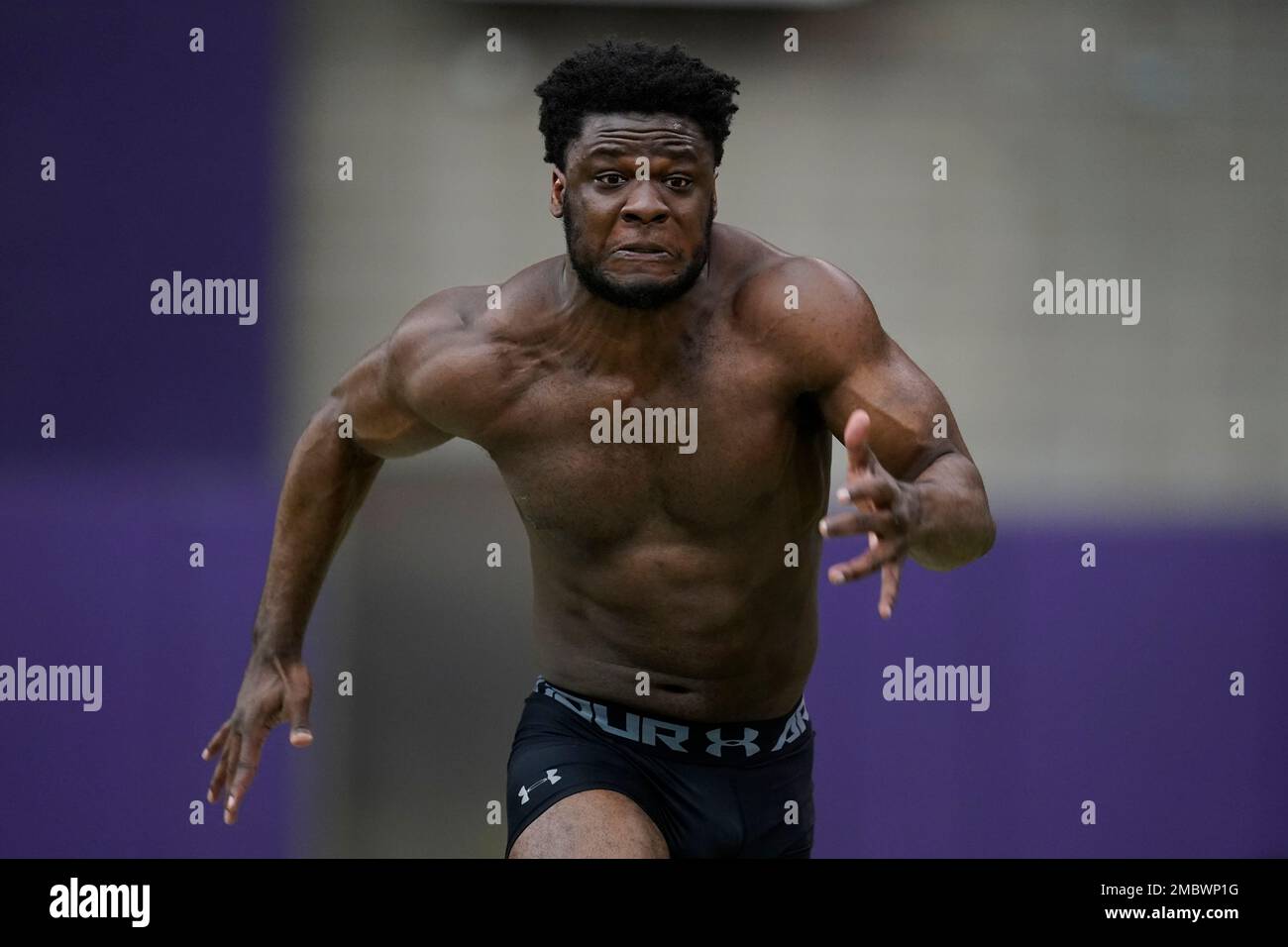 Northern Iowa running back Bradrick Shaw runs the 40-yard dash at an ...