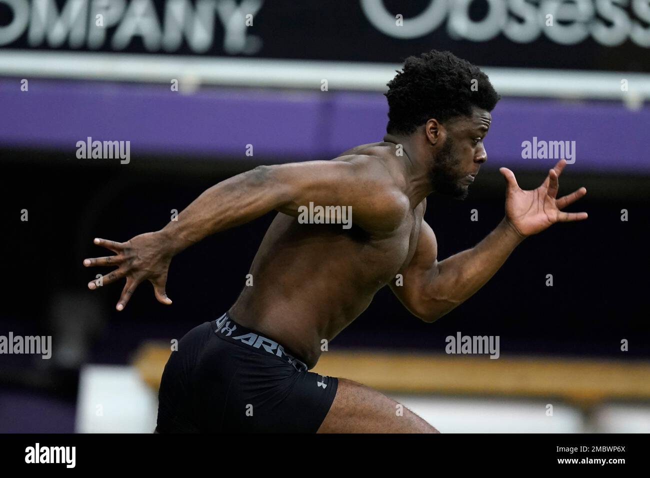 Northern Iowa running back Bradrick Shaw runs the 40-yard dash at an ...