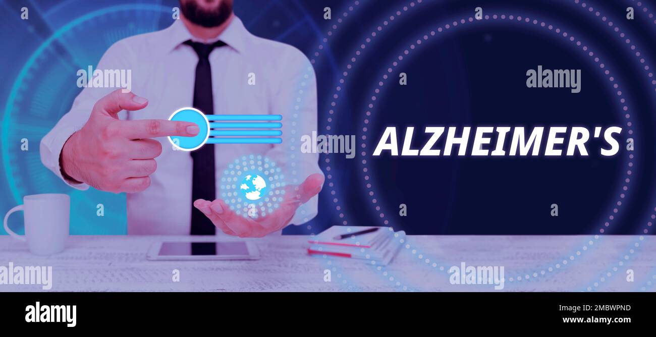 Hand writing sign Alzheimer's. Concept meaning Progressive mental ...