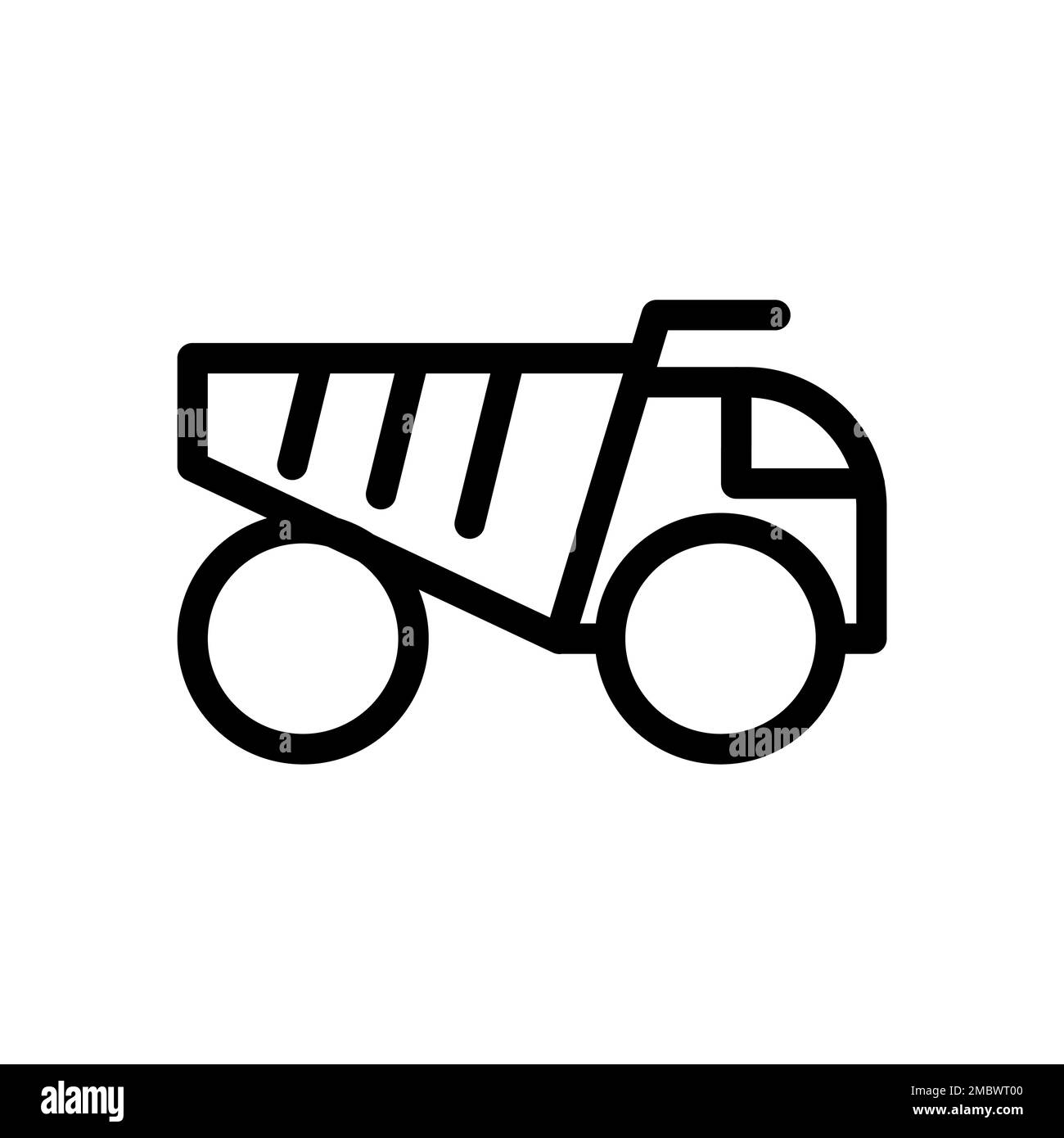 Dump truck line icon isolated on white background. Black flat thin icon ...