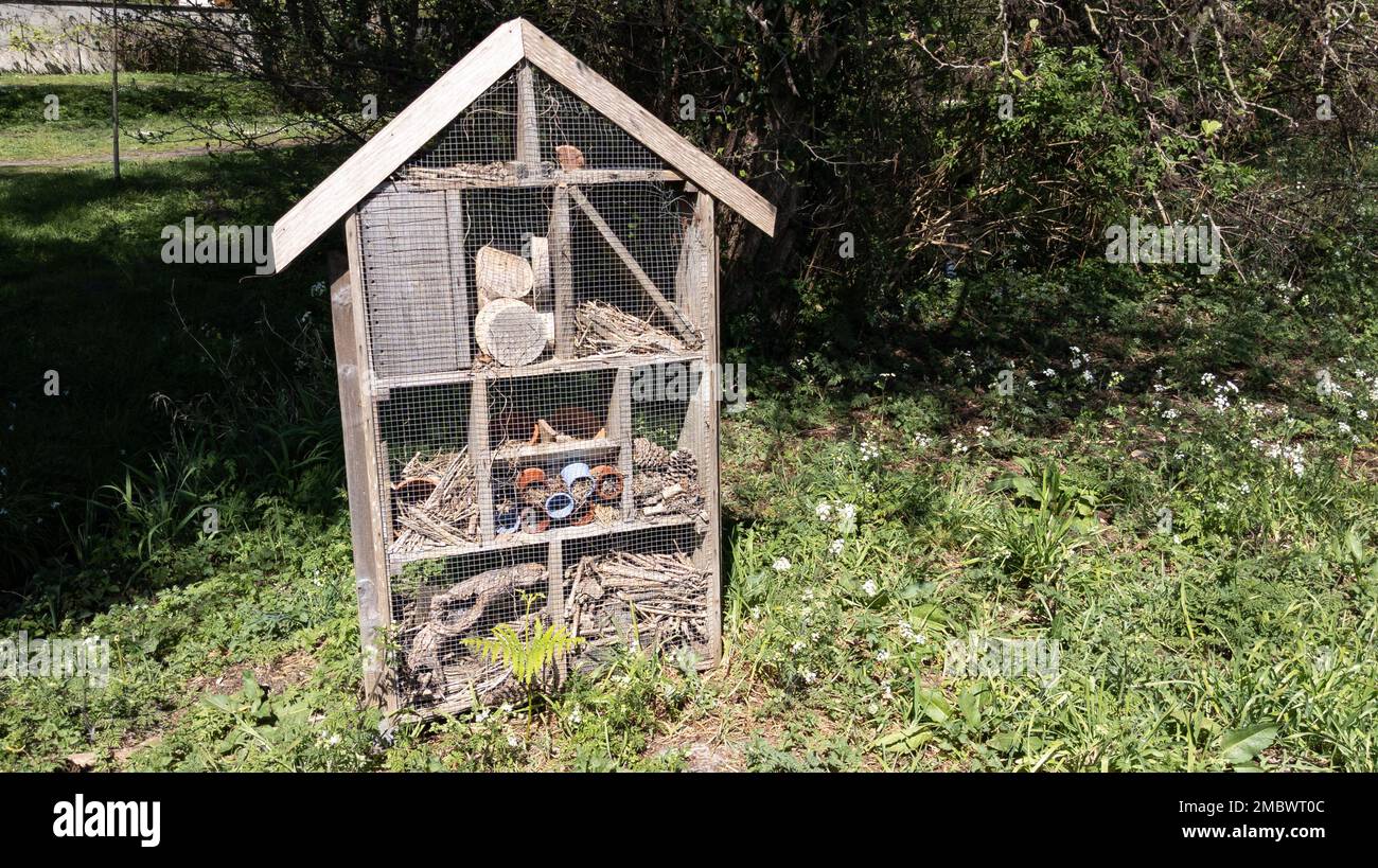 wooden garden park Insect house Hotel for insects Stock Photo - Alamy