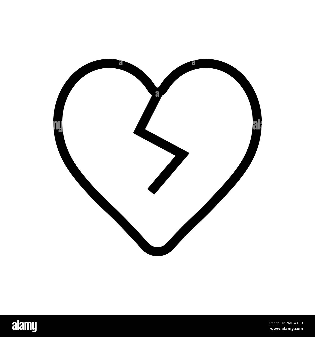 Broken heart line icon isolated on white background. Black flat thin icon on modern outline ...