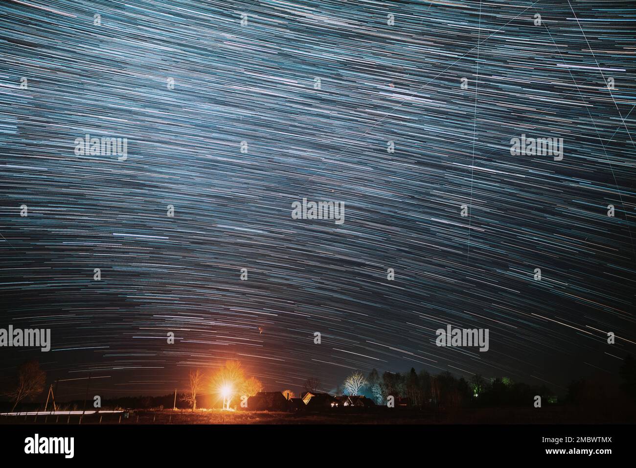 5k Night Starry Sky Above Village. Sky Background Over Rural ...
