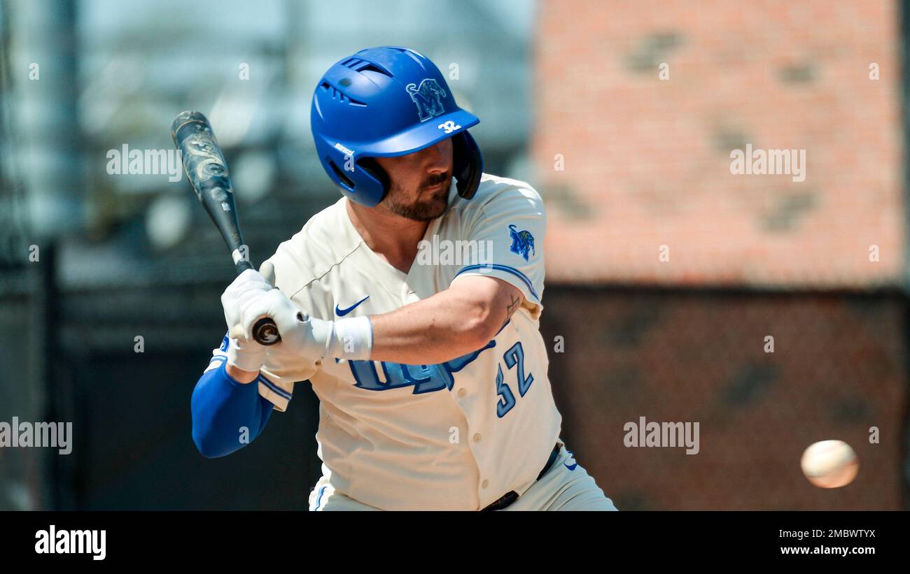 Memphis catcher Tanner Booth (32) bats during an NCAA baseball game ...