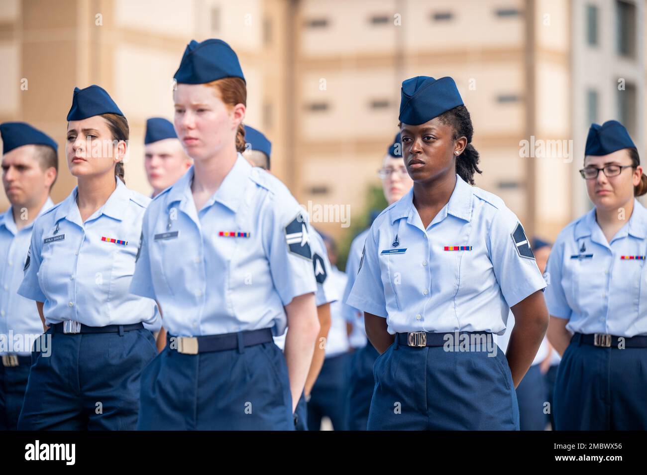U.S. Space Force Guardians stand in formation during a basic military ...