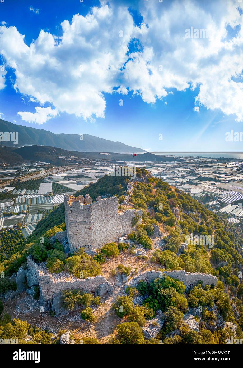 Ruins of ancient city Myra in Demre, Turkey Aerial Top view photo by drone Stock Photo - Alamy