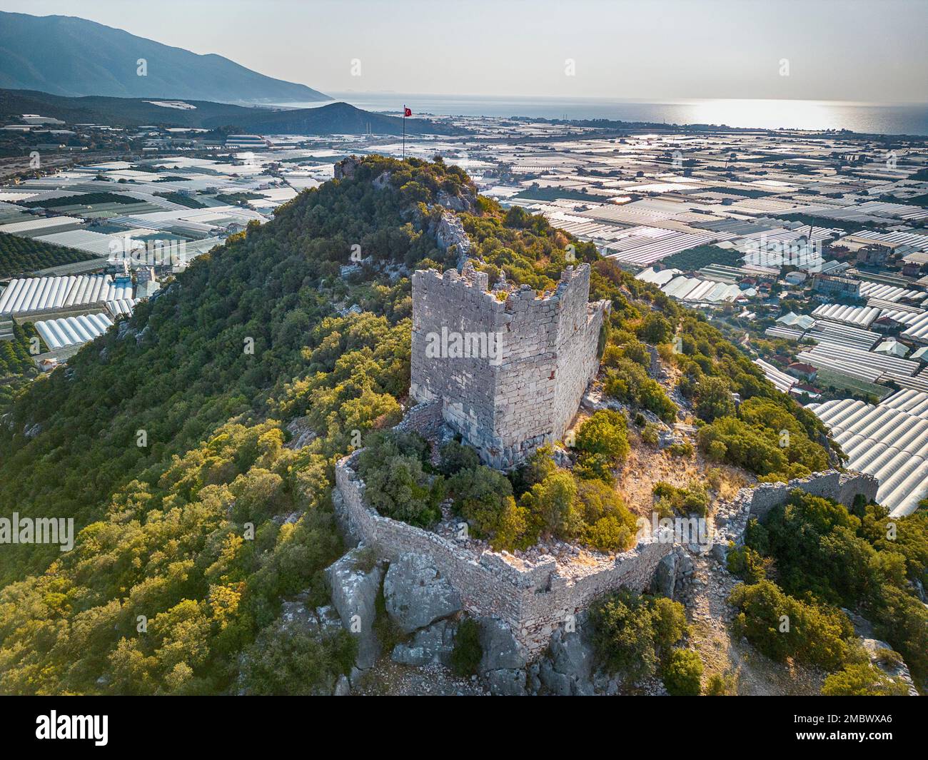 Ruins of ancient city Myra in Demre, Turkey Aerial Top view photo by drone Stock Photo - Alamy