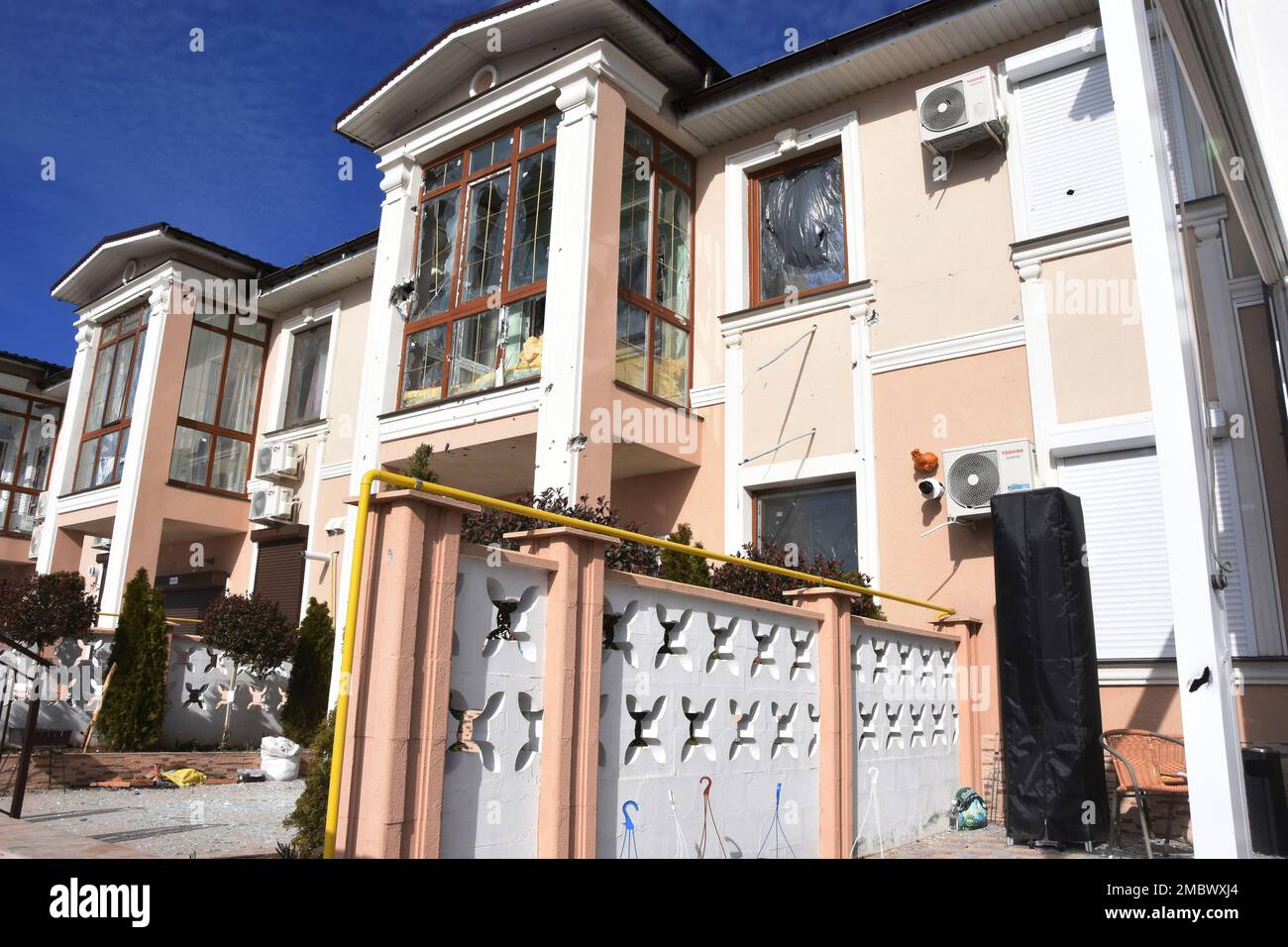 A view of a building damaged by shelling in Odesa, Ukraine, Monday ...