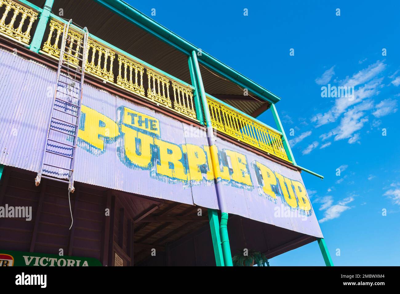 View of the famous Purple Pub with its wrought-iron balcony in ...