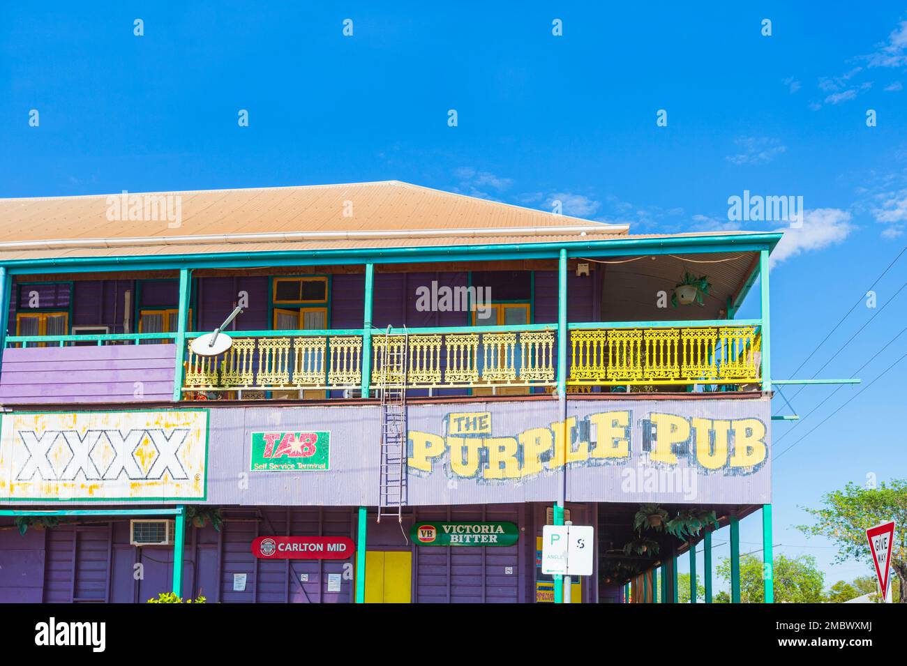 View of the famous Purple Pub with its wrought-iron balcony in ...