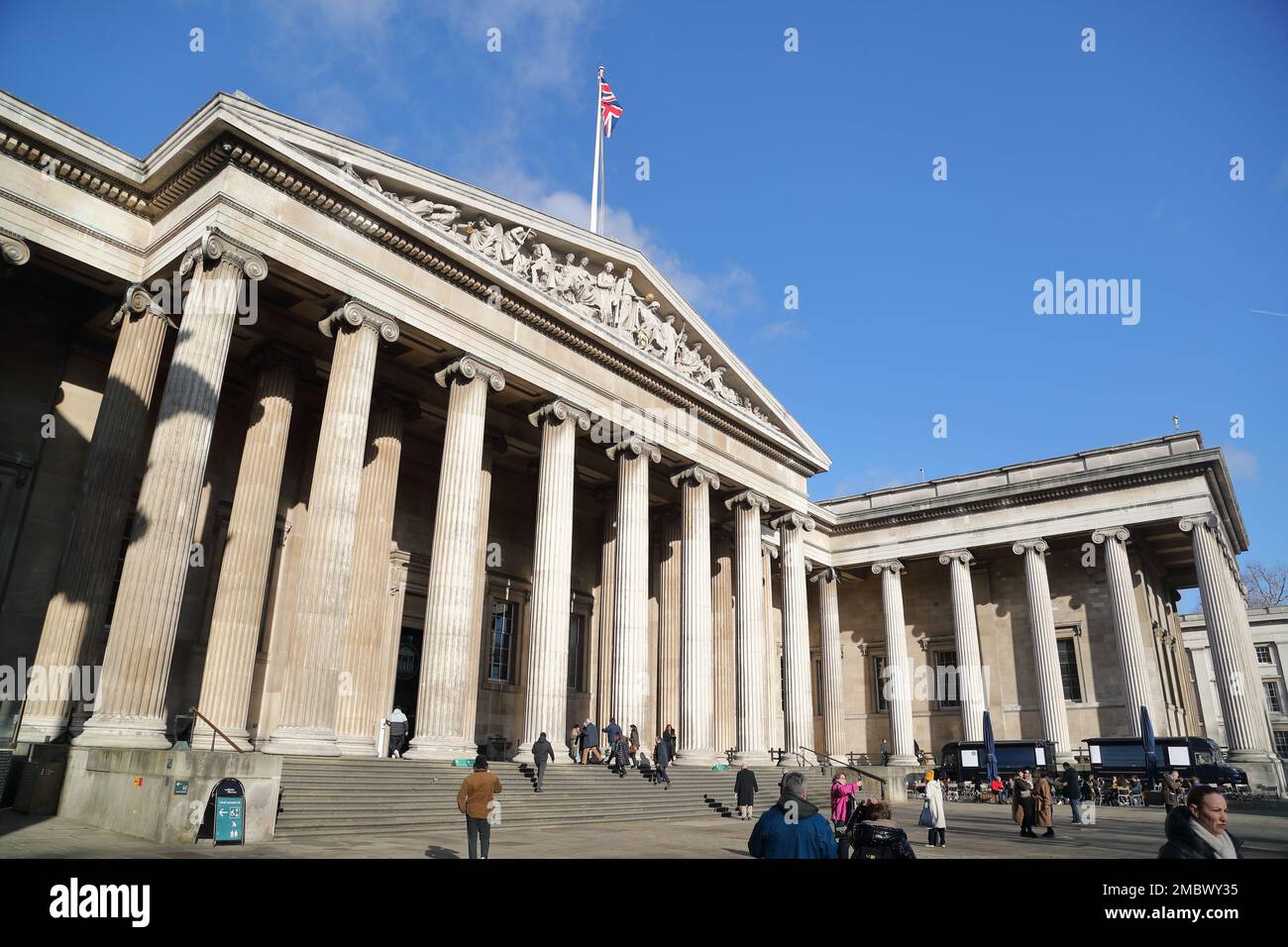Facade of the British Museum with Greek style columns in London, UK ...