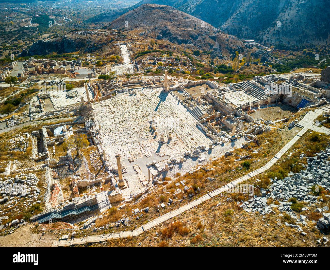 Amazing aerial view of the roman amphitheater in the ancient Sagalassos ...