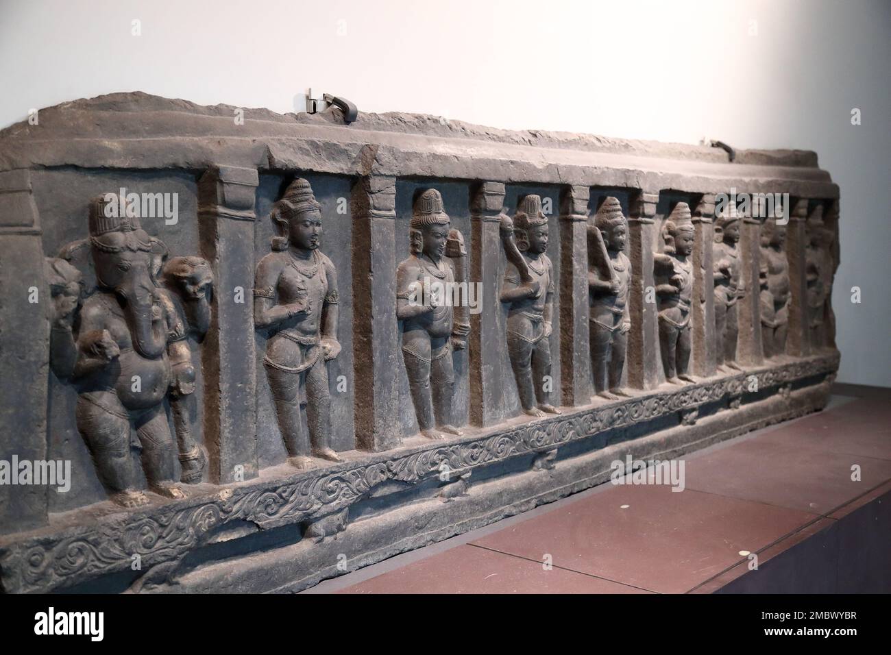 Indian carved basalt lintel with Ganesha and the eight Dikpalas at the ...