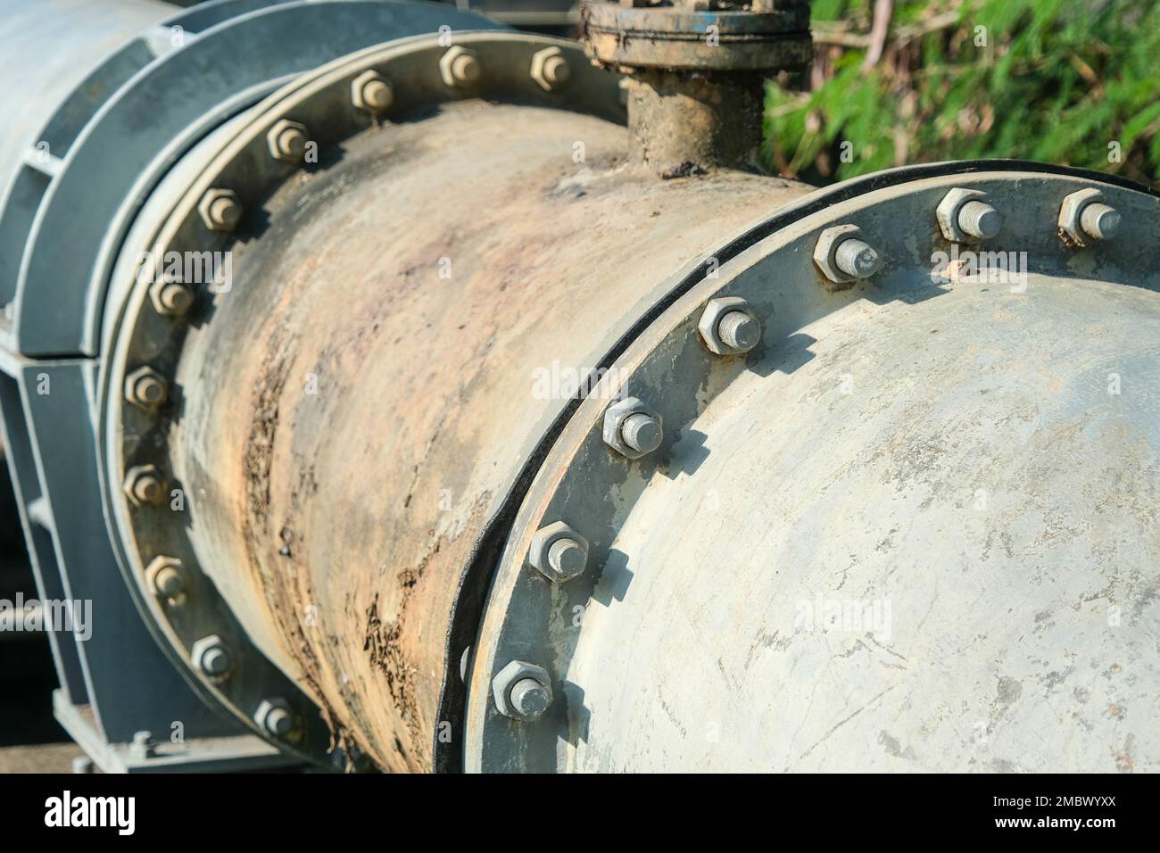 Pipe is installed along the bridge on the pipe support. Water steel ...