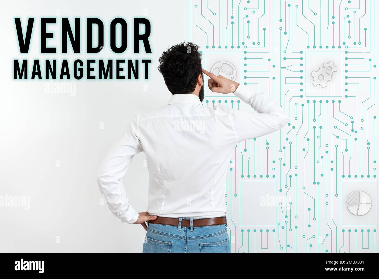 Text sign showing Vendor Management. Word for activities included in ...