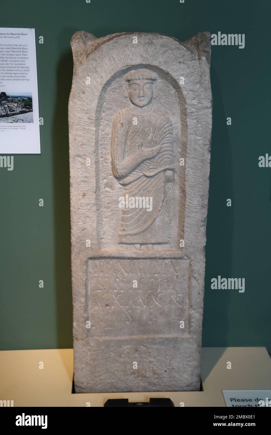 Limestone tombstone for Maximilla Bassi from Carthage at the British ...