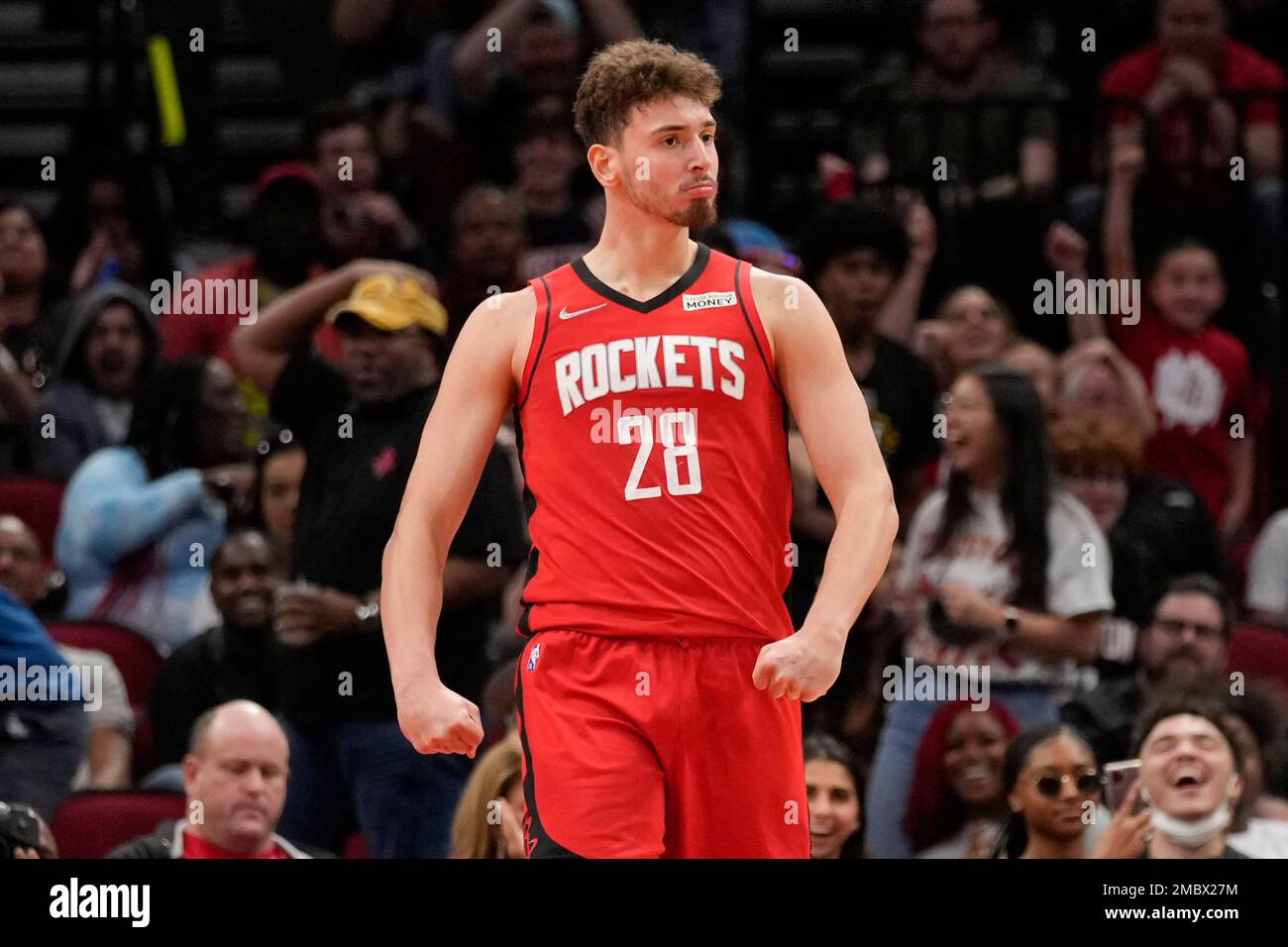 Houston Rockets center Alperen Sengun (28) reacts after his dunk during ...