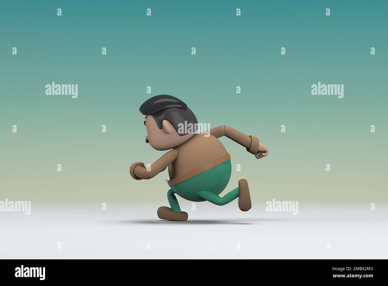 The man with mustache wearing a brown long shirt green pants. He is ...