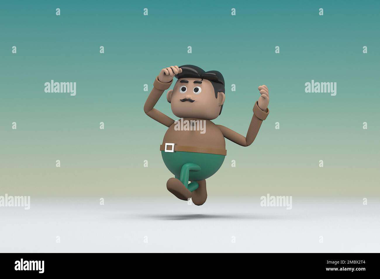 The man with mustache wearing a brown long shirt green pants. He is ...