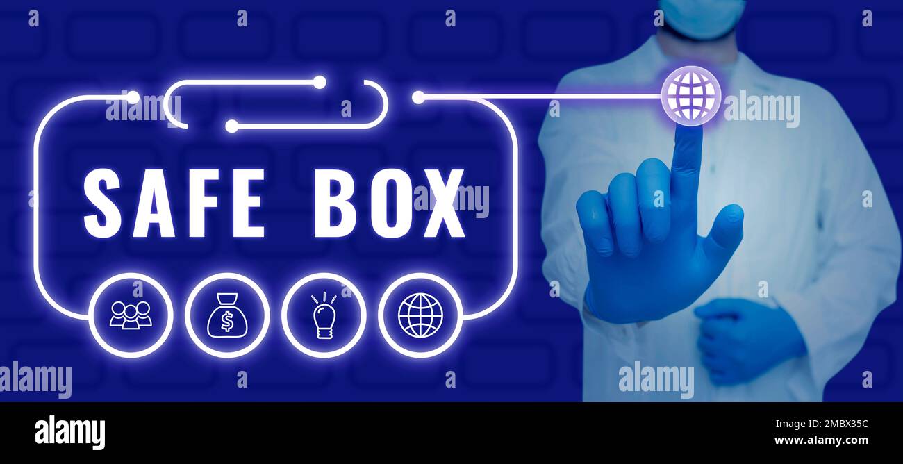 Sign displaying Safe Box. Business overview A small structure where you ...