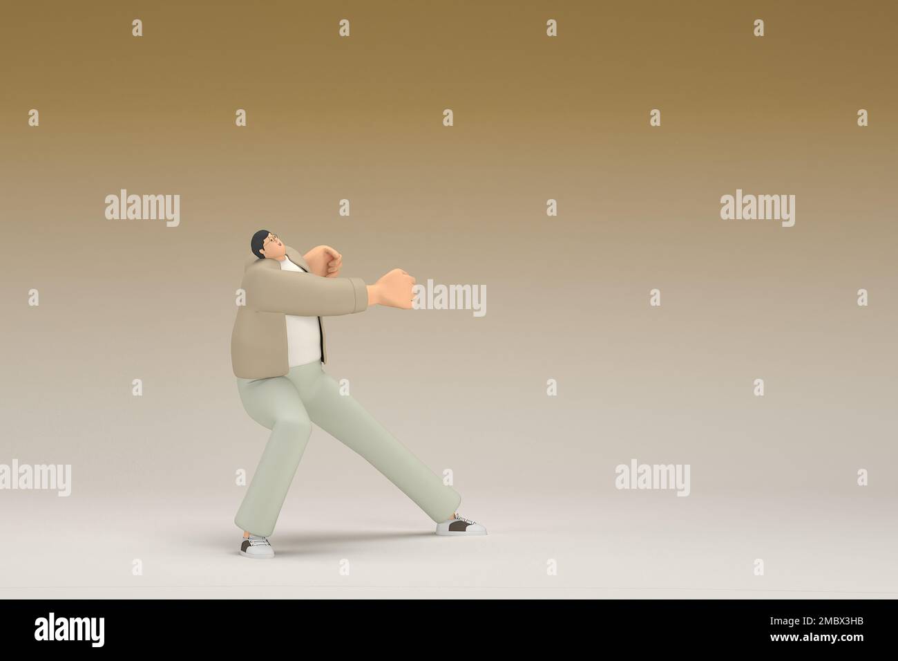 A man with glasses wearing brown cloth. He is pulling or pushing ...