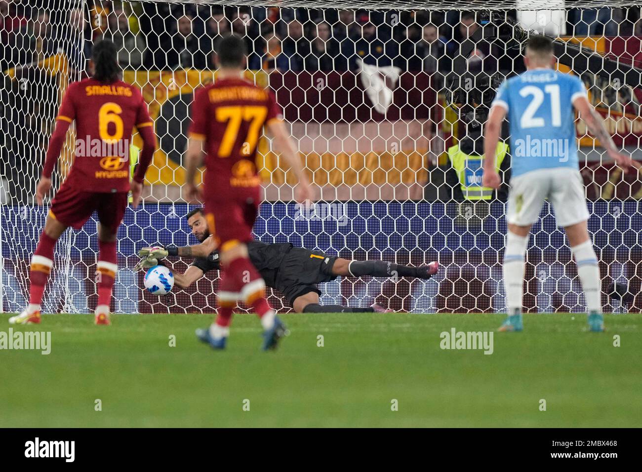 Roma's goalkeeper Rui Patricio saves a ball during a Serie A soccer ...