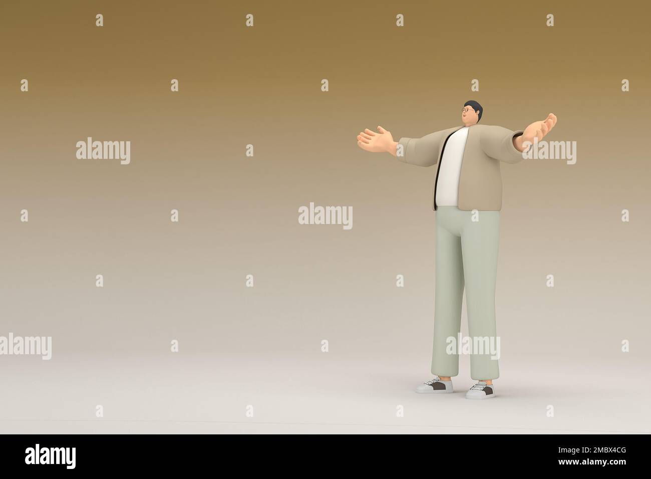 A man with glasses wearing brown cloth. He is expression of hand when ...