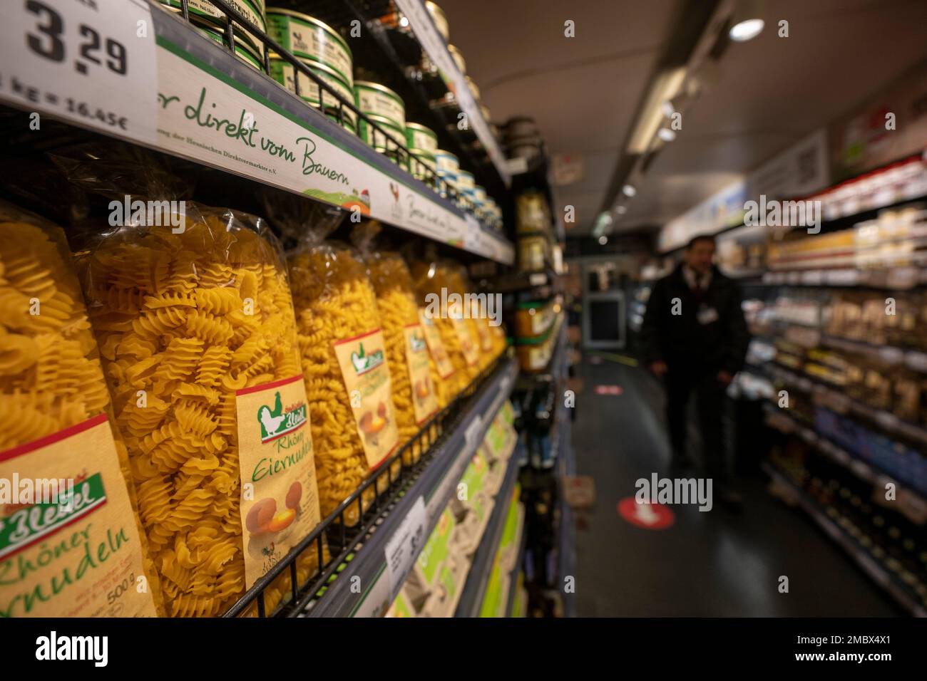 Berlin, Germany. 20th Jan, 2023. Pasta stands on a shelf in a shopping ...