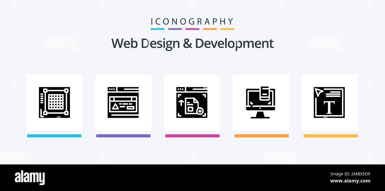 Web Design And Development Glyph 5 Icon Pack Including font color . web . screen. computer ...