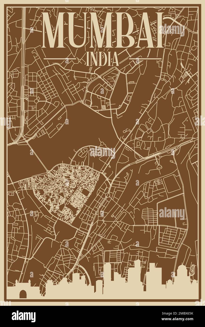 Road network poster of the downtown MUMBAI, INDIA Stock Vector Image ...