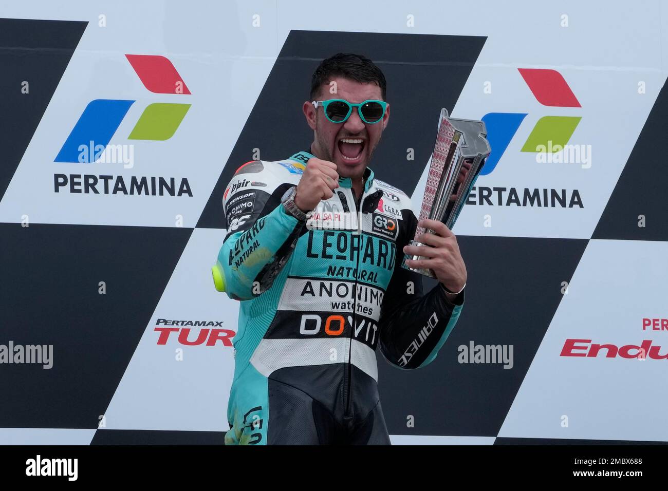 Italian rider Dennis Foggia of Leopard Racing celebrates victory after ...