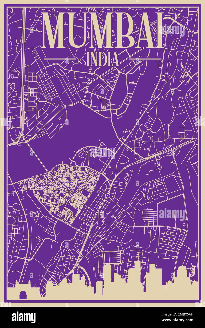 Road network poster of the downtown MUMBAI, INDIA Stock Vector Image ...