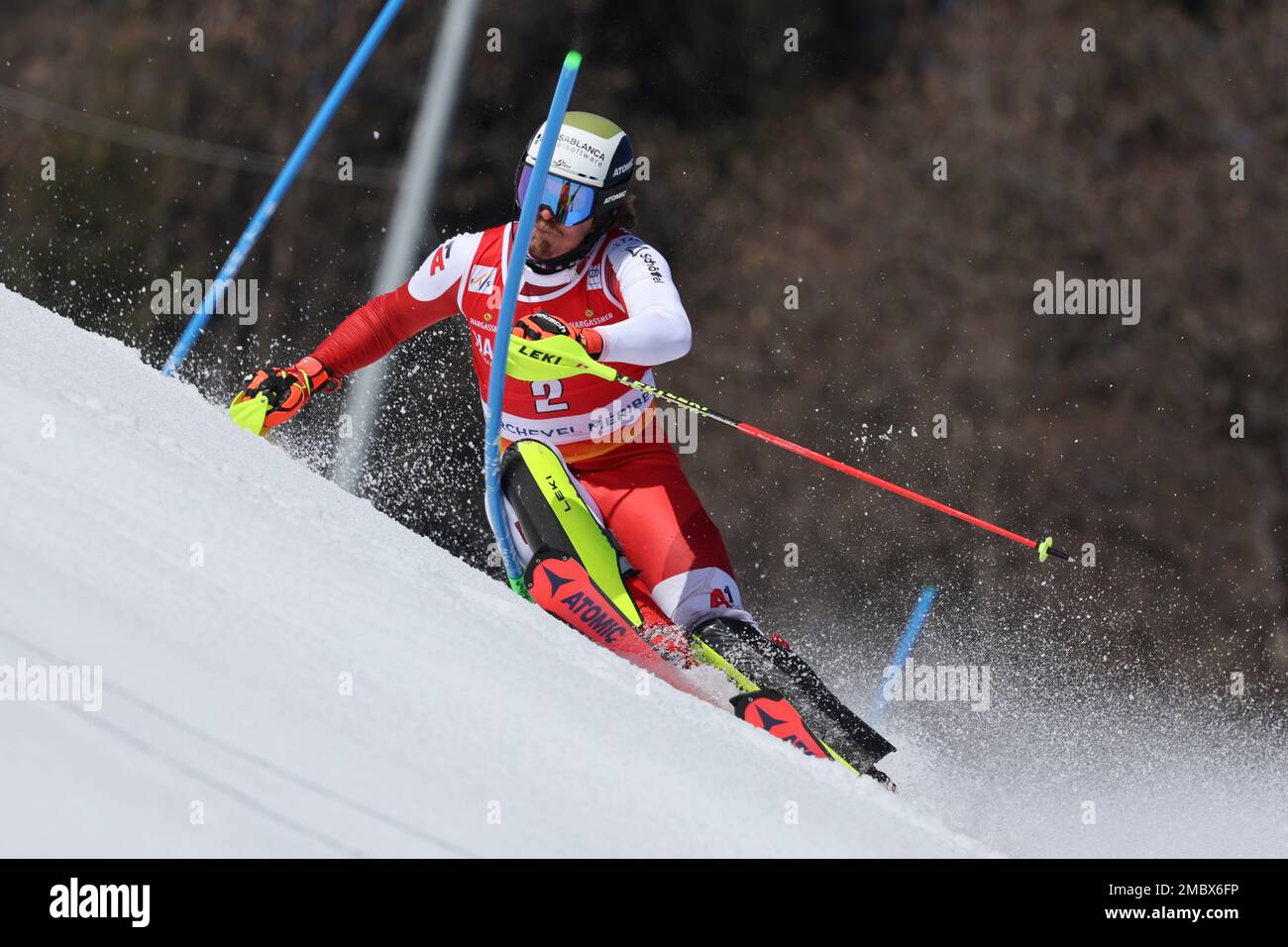 Austria's Manuel Feller speeds down the course during an alpine ski ...