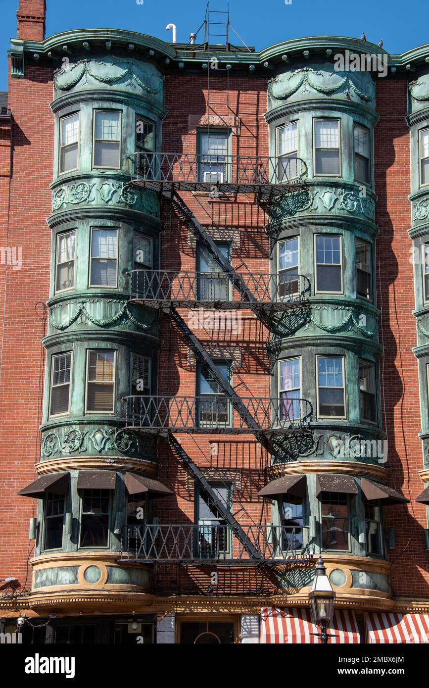 A vertical closeup of a high abstract building on Hanover street in ...