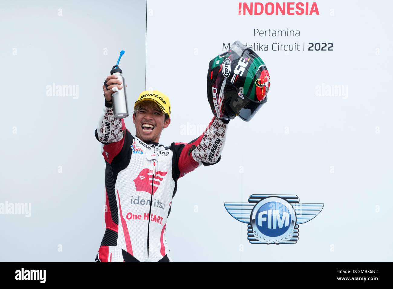 Thailand rider Somkiat Chantra of IDEMITSU Honda team Asia celebrates ...