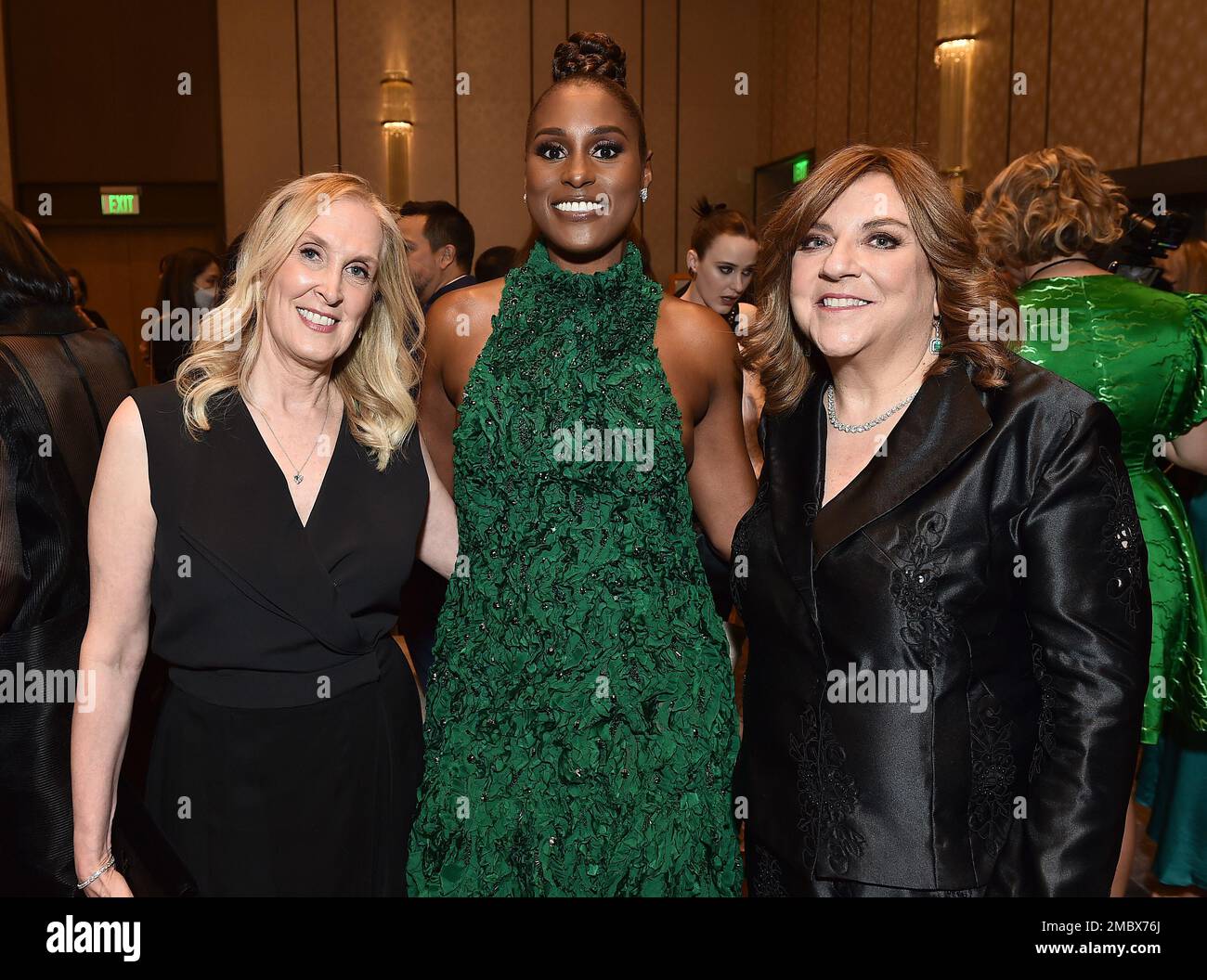 Susan Sprung, from left, Issa Rae, and Gail Berman appear backstage at ...