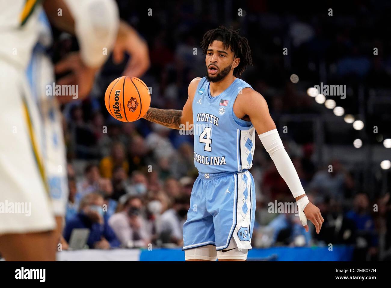 North Carolina guard R.J. Davis works against Baylor during a second ...